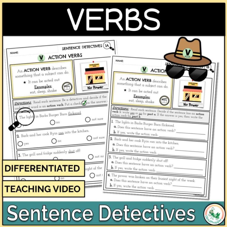Verbs in a Sentence: Helping, Linking, and Action Verbs Resource ...