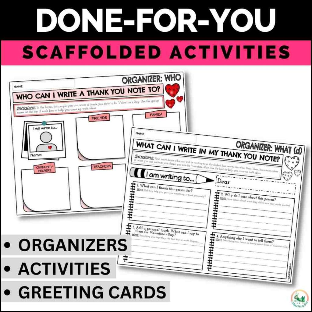 Valentine's Day Thank You Cards and Scaffolded Activities - GRASPhopper ...