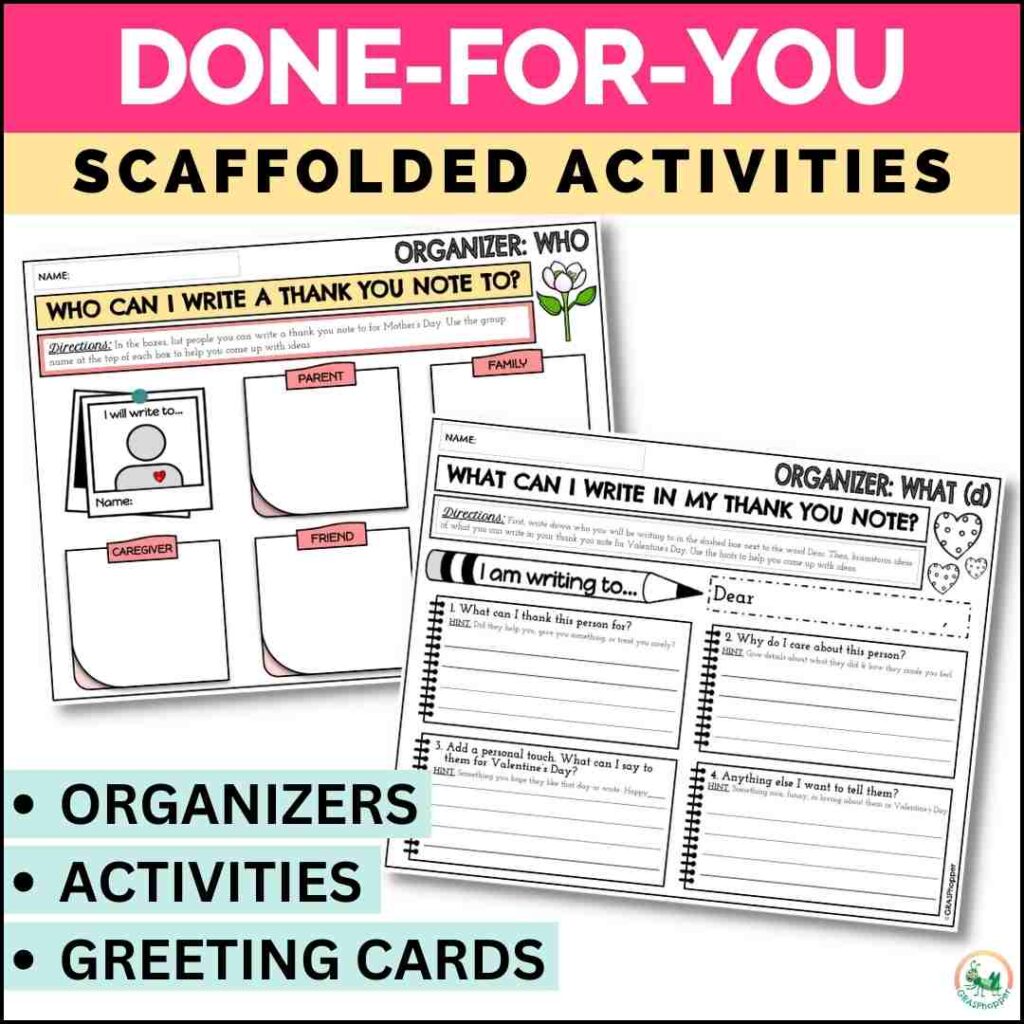 Mother's Day Thank You Cards and Scaffolded Activities - GRASPhopper ...