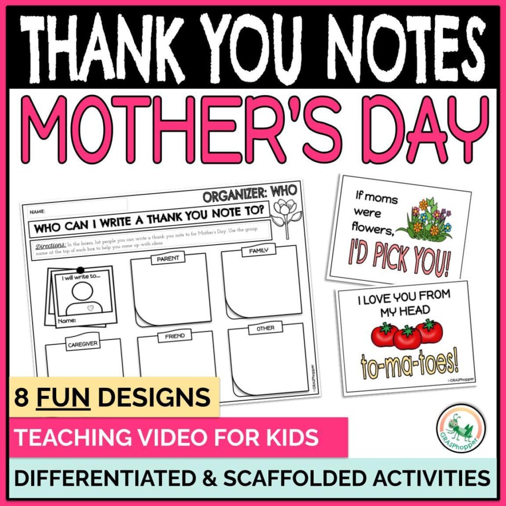 Mother's Day Thank You Cards and Scaffolded Activities - GRASPhopper ...